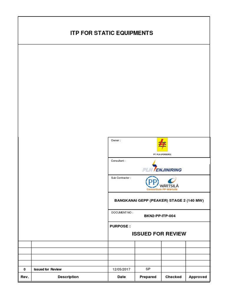 Static Equipment Installation ITP | PDF | Specification (Technical ...