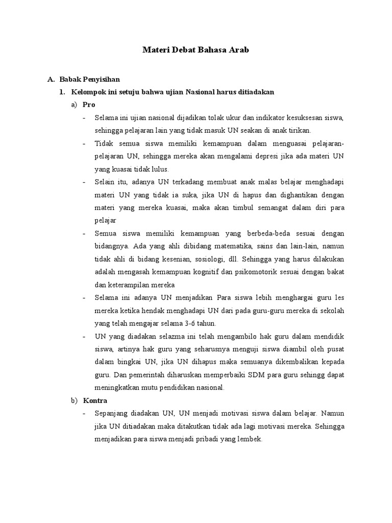 Teks Debat Bahasa Arab dan Artinya | PDF