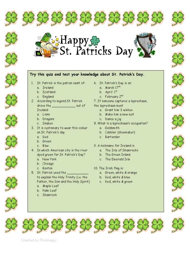 Try This Quiz and Test Your Knowledge About St. Patrick's Day | PDF