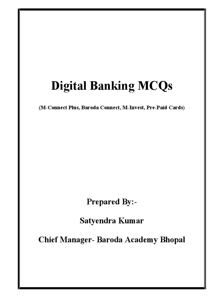 1st Digital Banking MCQs (MC Plus, Baroda Connect, M-Invest, PP Card ...