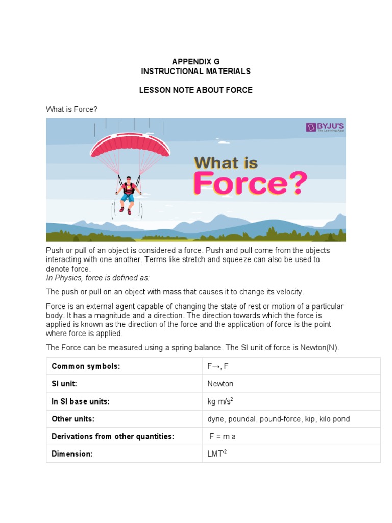 Lesson Note About Force | PDF | Acceleration | Force