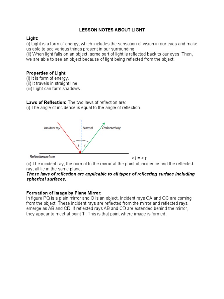 Exploring the Properties and Behavior of Light Through Reflection, Mirrors, and Image Formation ...