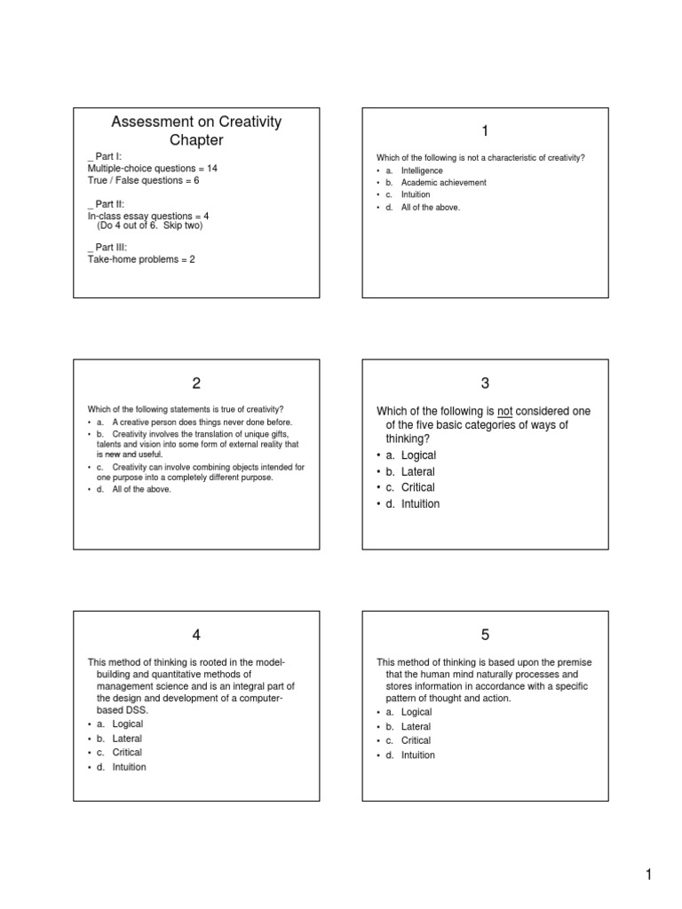 Assessment On Creativity 1 | PDF | Creativity | Thought
