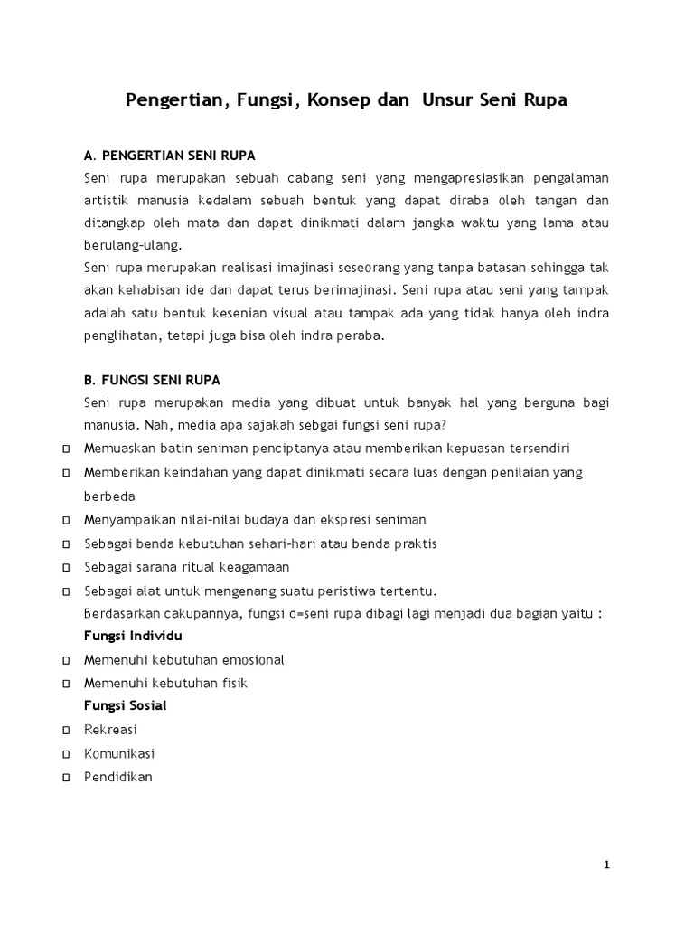 Pengertian, Fungsi, Konsep, Unsur Seni Rupa | PDF