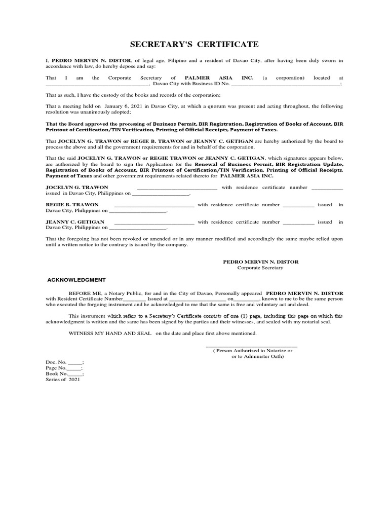 Authorization of Representatives for Government Requirements on Behalf ...