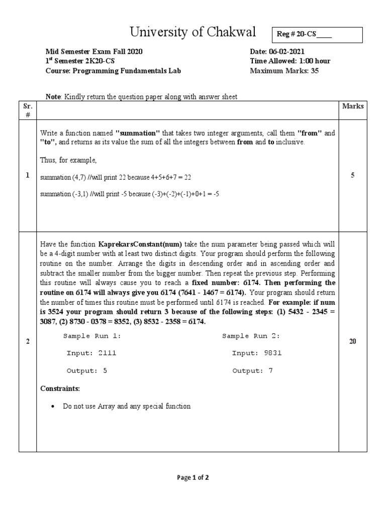 Lab Mid Exam (CS-201) | PDF | Parameter (Computer Programming ...