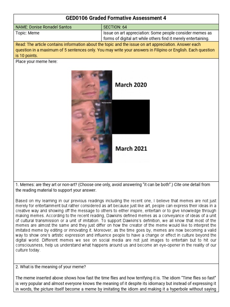 GED0106 Graded Formative Assessment 4 | PDF | Meme | Idea