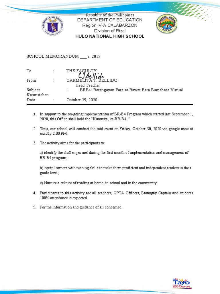 Memo For BRB4 Online Kamustahan | PDF | Human Nature | Pedagogy