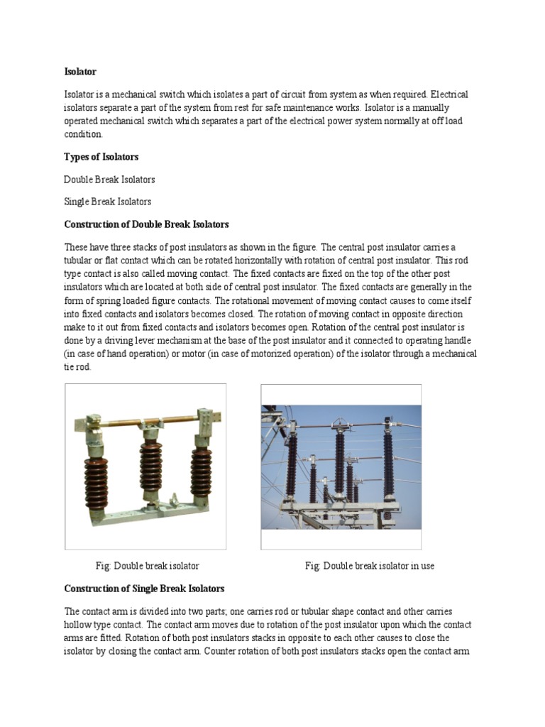Types and Operation of Electrical Isolators | PDF | Components ...