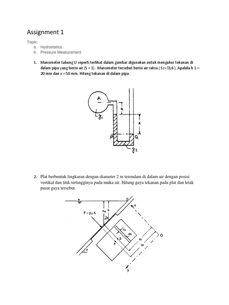 2021 - 03 - 14 Soal Assigment 1 Hydrostatic & Pressure | PDF