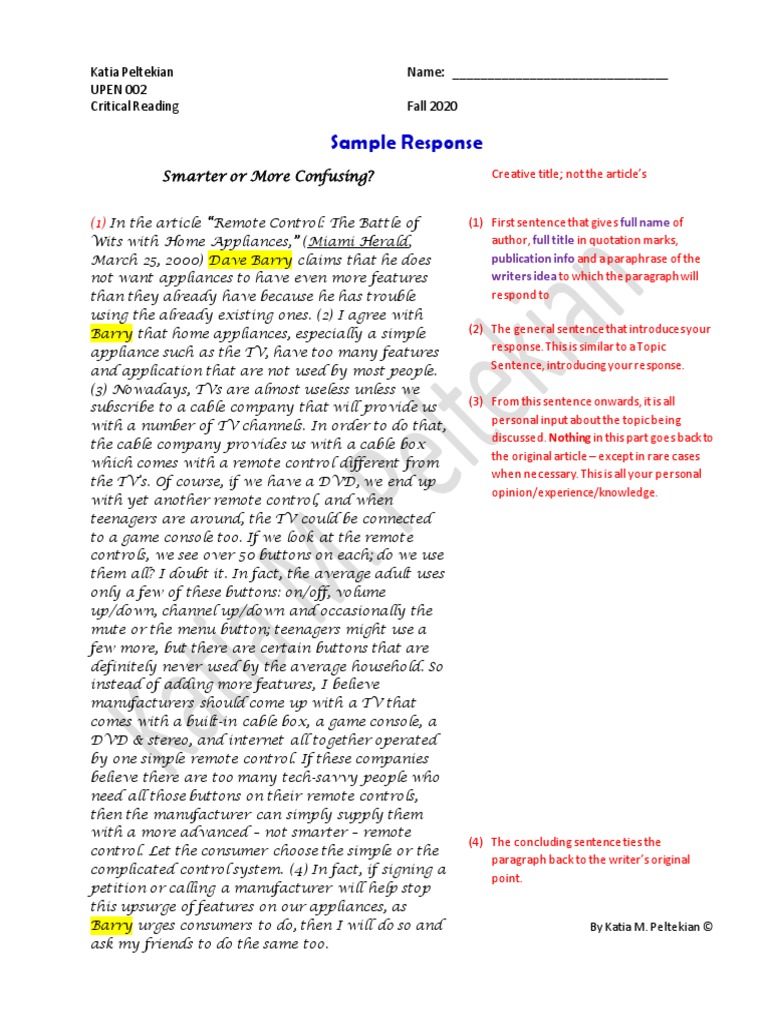 Sample Response Paragraph On Remote Control | PDF | Entertainment (General)