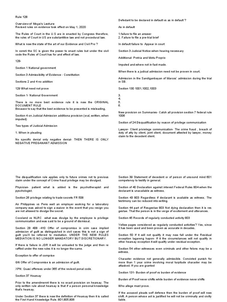 Overview of Rule 128 on Evidence | PDF | Relevance (Law) | Evidence (Law)