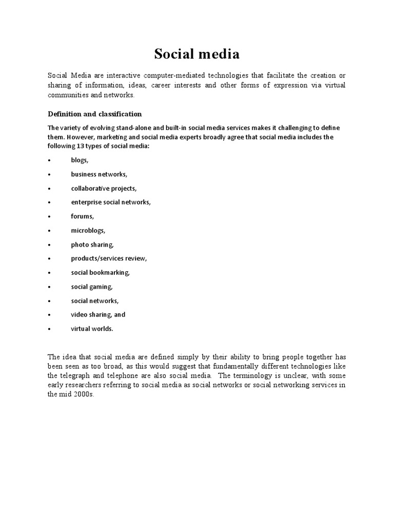 Social Media: Definition and Classification | Descargar gratis PDF ...