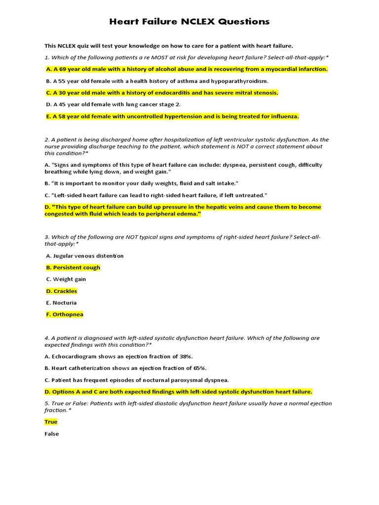 Heart Failure NCLEX Questions | PDF | Heart Failure | Myocardial Infarction
