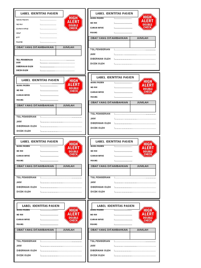 LABEL HIGH ALERT INFUS Baru Baru-1 | PDF | Griya & Taman