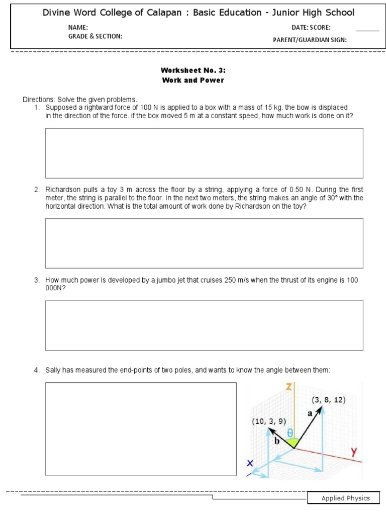 Work and Power Worksheet for Students | PDF | Science & Mathematics