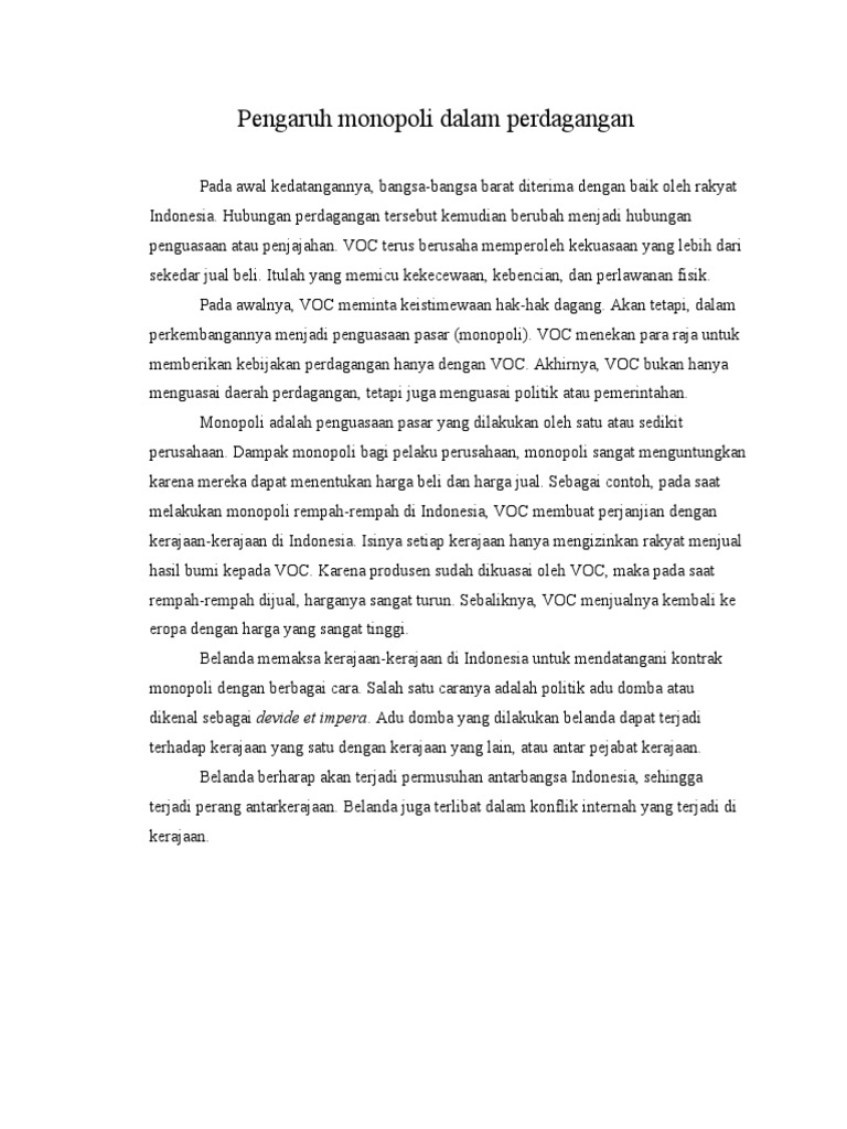 Dampak Monopoli VOC di Indonesia | PDF