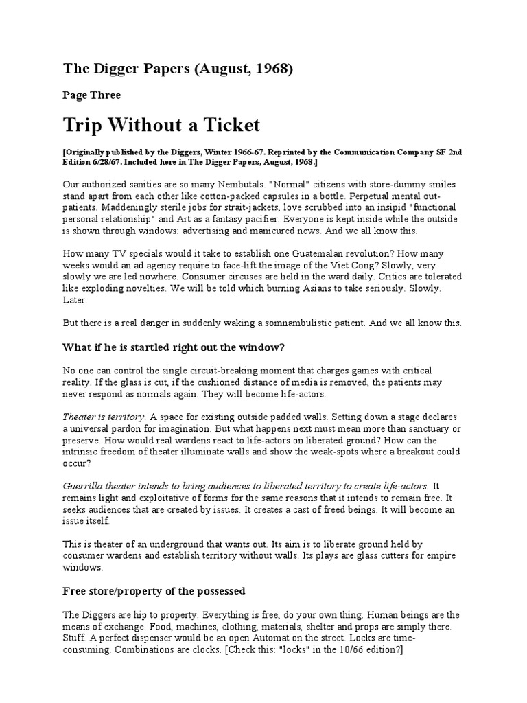 Digger Papers 1968 Trip Without A Ticket | Download Free PDF | Funeral ...