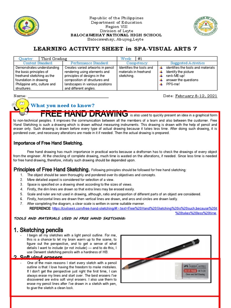 Free Hand Drawing: Learning Activity Sheet in Spa-Visual Arts 7 | PDF ...