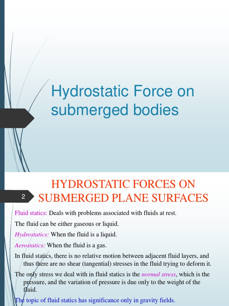 Hydrostatic Forces on Submerged Surfaces | PDF | Pressure | Stress (Mechanics)