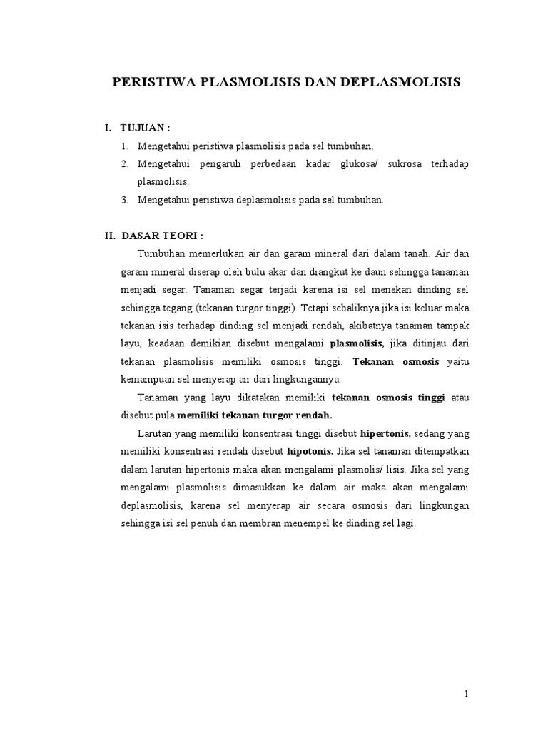 Prak 5. Peristiwa Plasmolisis Dan Deplasmolisis | PDF