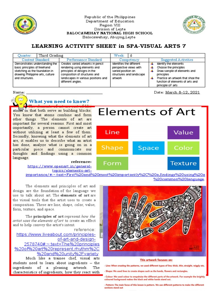 Learning Activity Sheet in Spa-Visual Arts 7: What You Need To Know ...