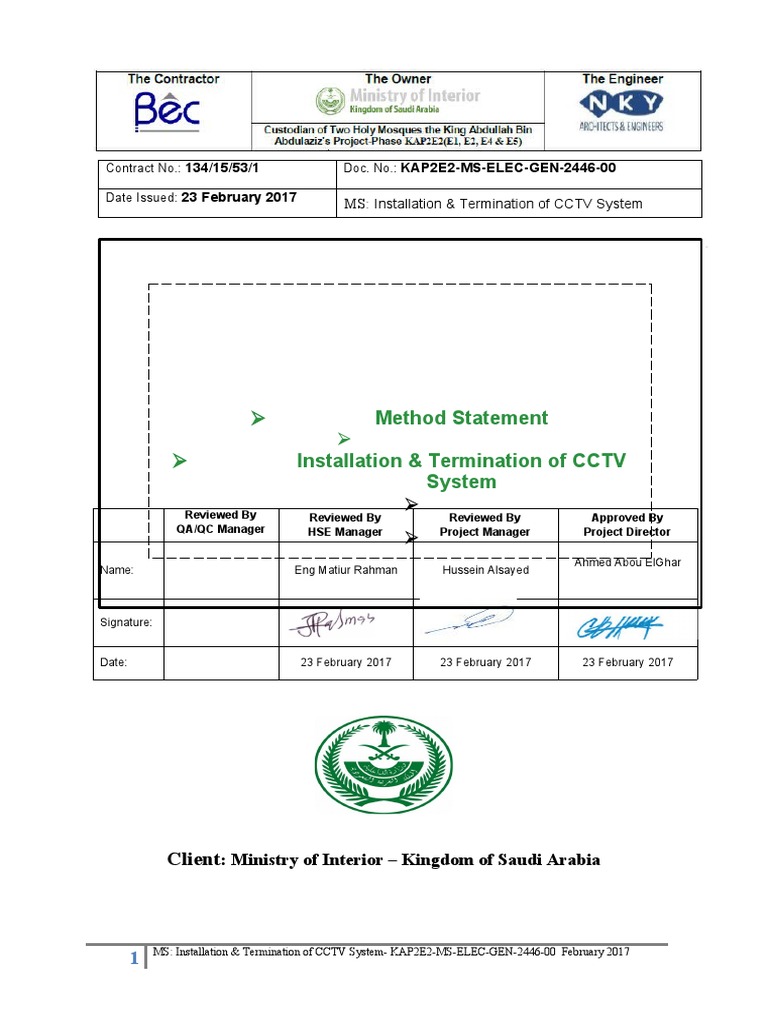 Method Statement Cctv System Pdf Closed Circuit Television Safety