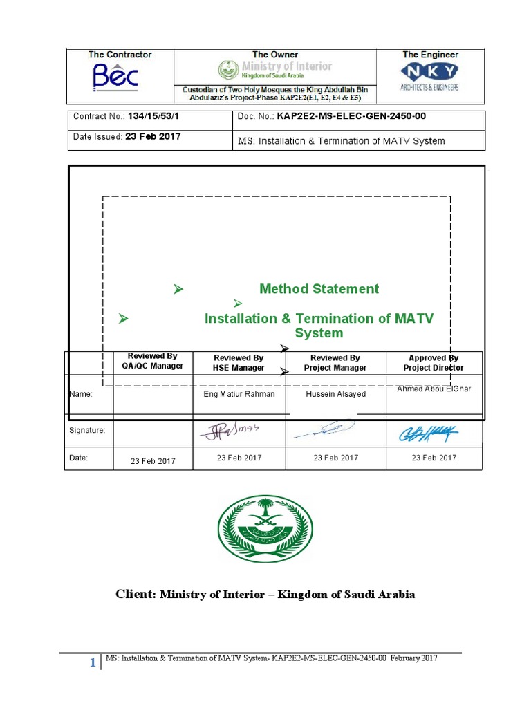 MATV System Installation Method Statement | PDF | Safety ...