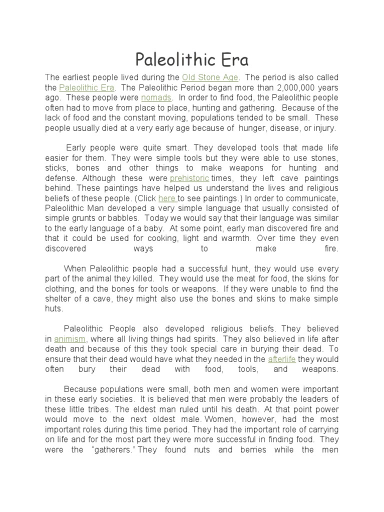 Old Stone Age Paleolithic Era Nomads | PDF | Paleolithic | Neolithic