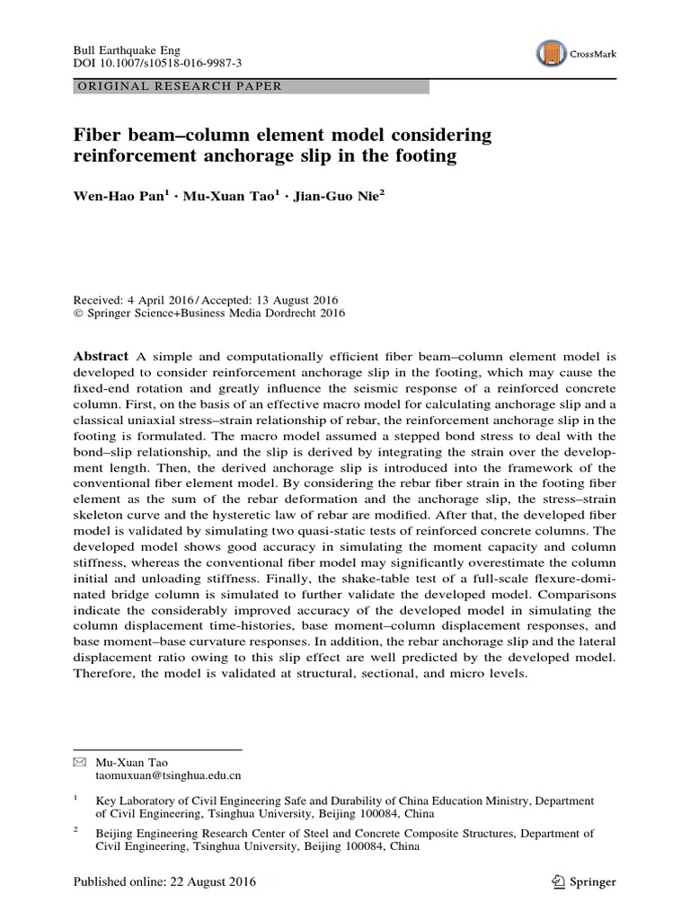 Fiber Model for Anchorage Slip in RC Columns | PDF | Young's Modulus ...
