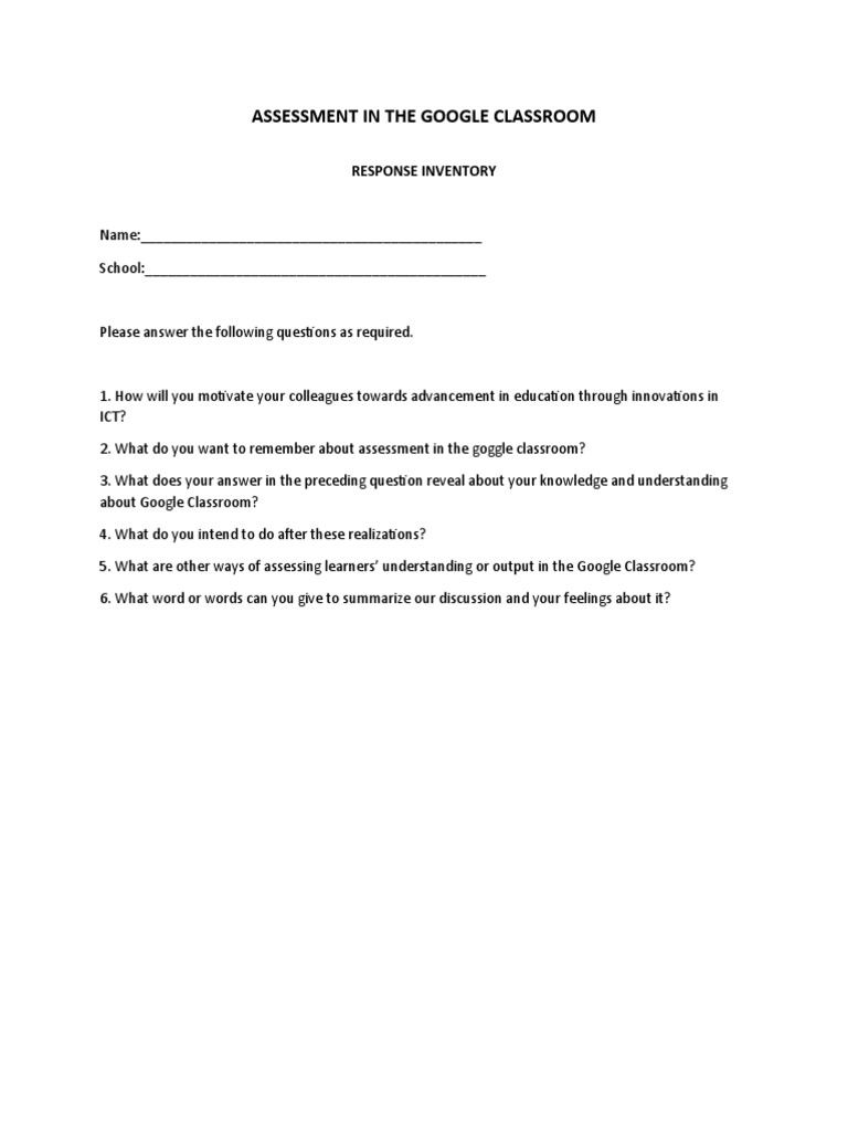 Google Classroom Assessment Guide | PDF