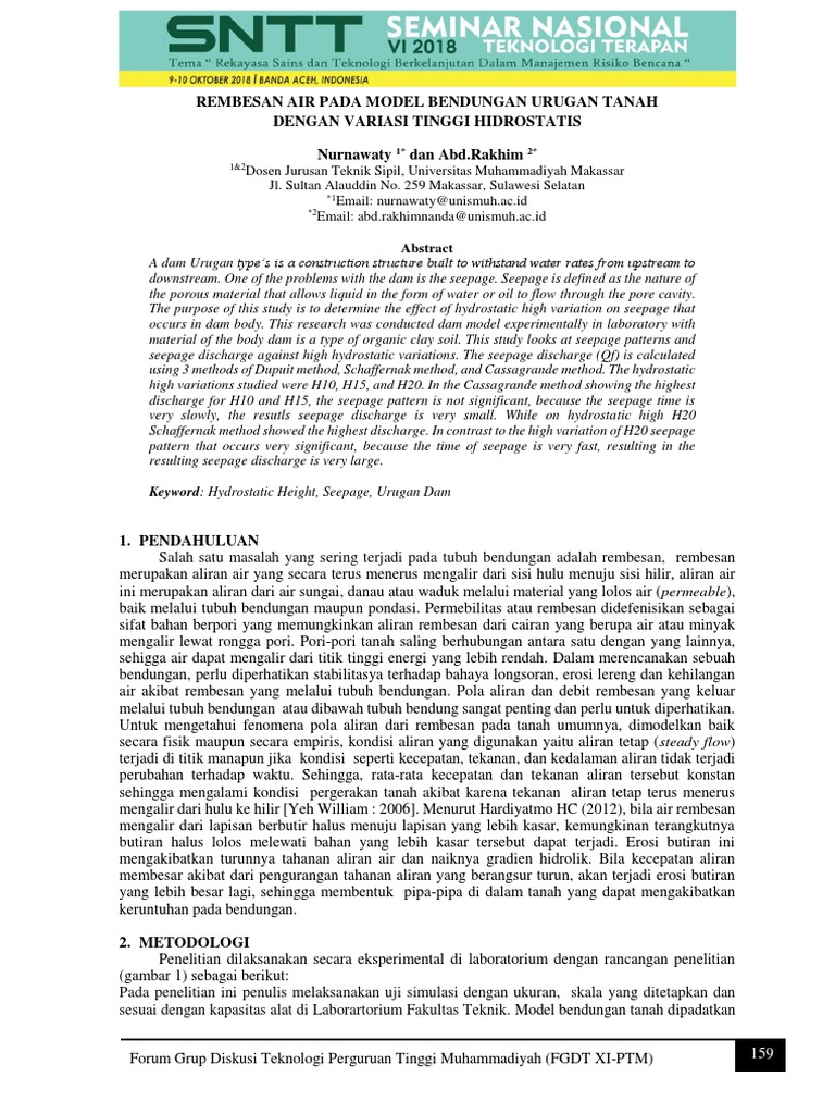Rembesan Air Pada Model Bendungan Urugan Tanah | PDF