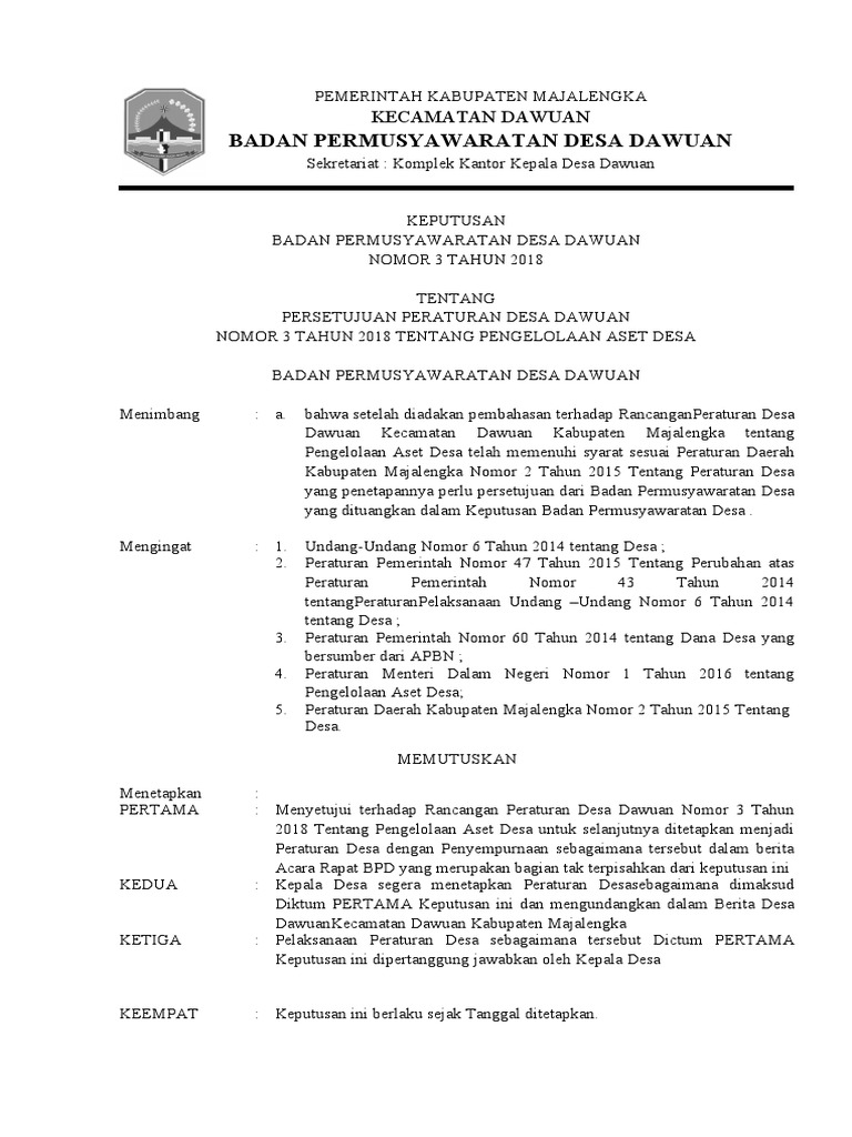 BPD - Konsep Persetujuan Perdes Pengelolaan Aset Desa | PDF