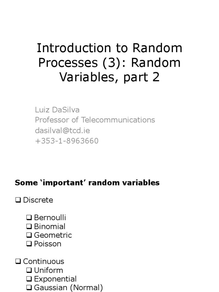 Introduction To Random Processes (3) : Random Variables, Part 2 | PDF ...