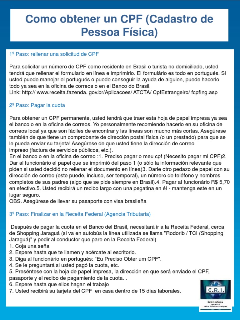 Como Obtener Un CPF en Brasil - Pronto | PDF