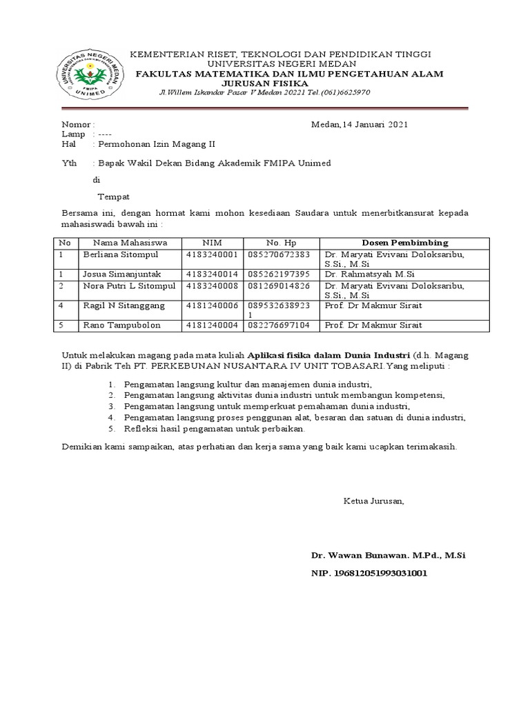Surat Magang PTPN 4 Tobasari | PDF