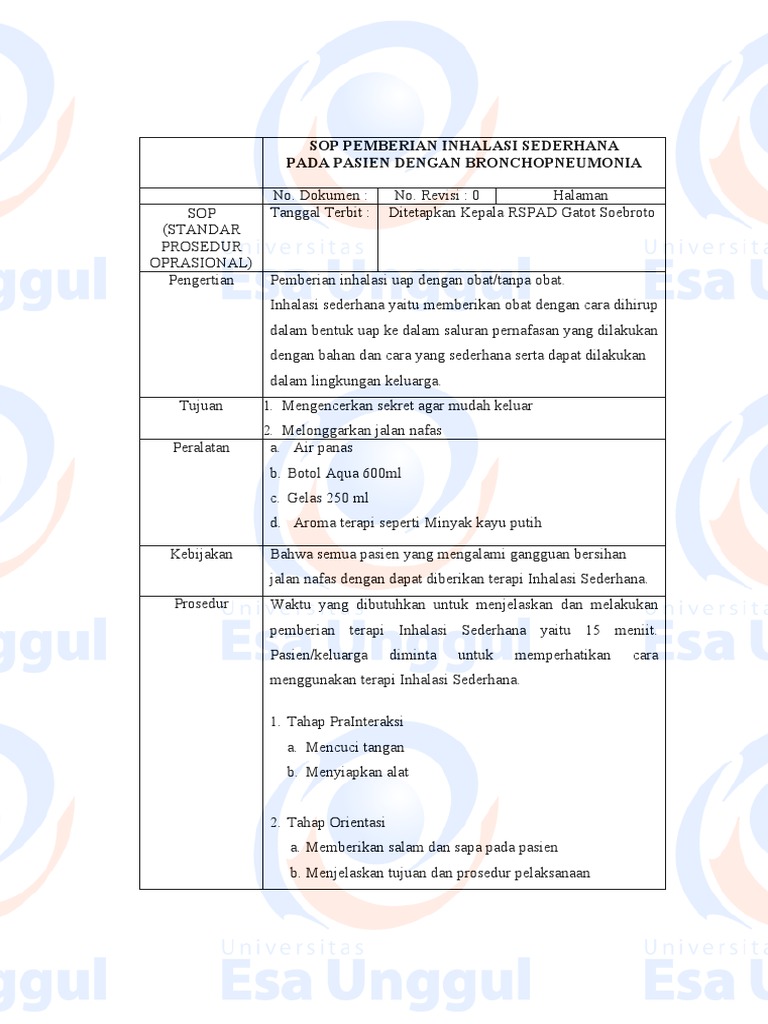 SOP Inhalasi Sederhana untuk Bronchopneumonia | PDF
