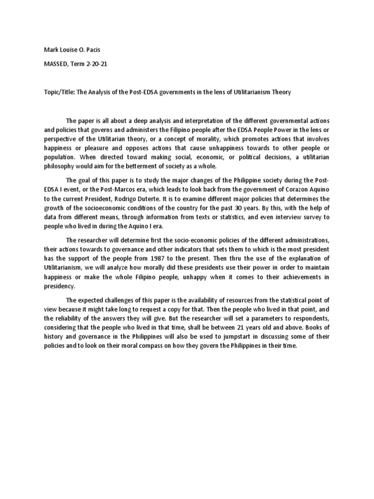 Post-EDSA Gov'ts & Utilitarianism | PDF