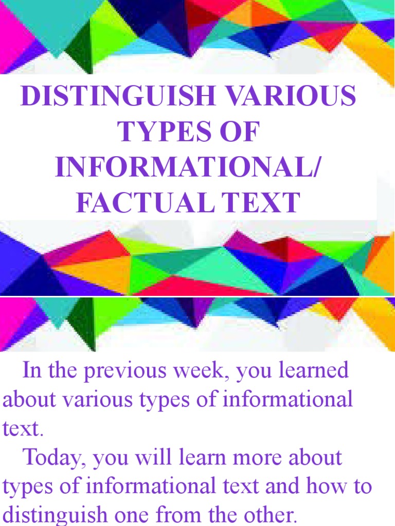Distinguishing Various Types of Informational Factual Text | PDF ...