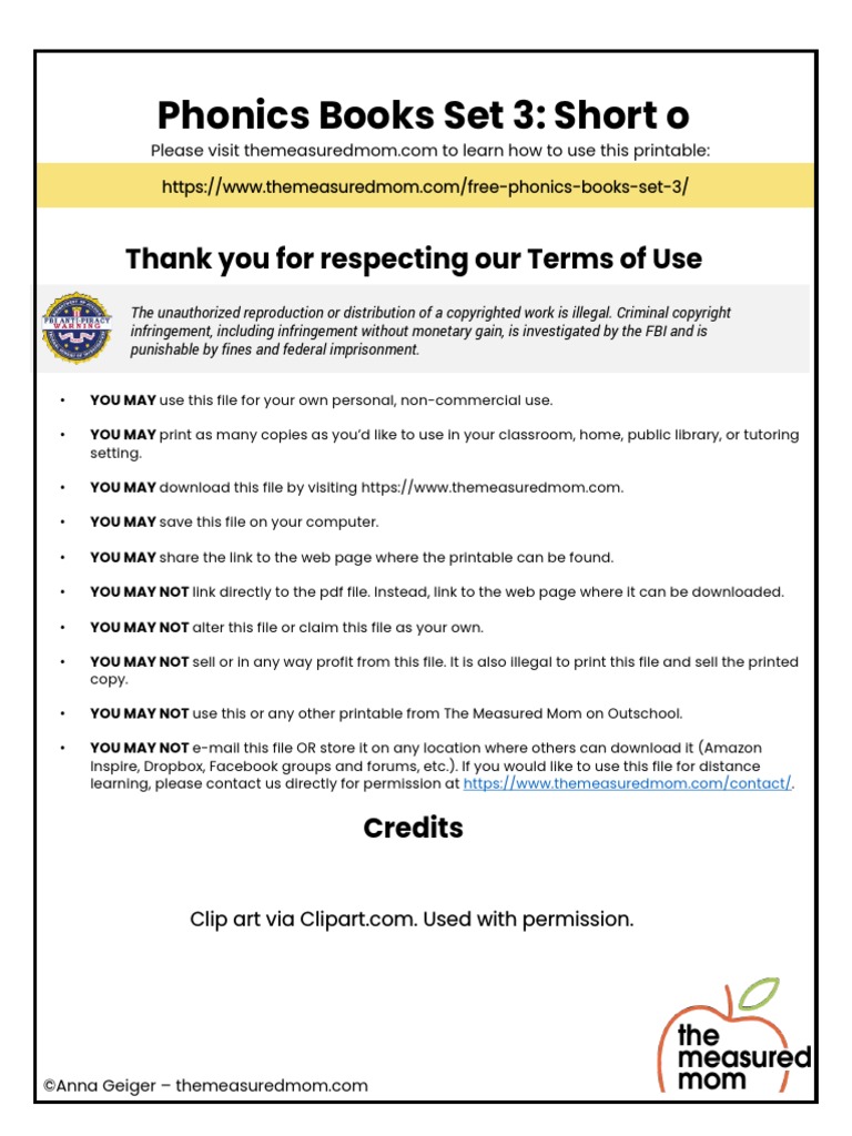 Phonics Books Set 3: Short O: Thank You For Respecting Our Terms of Use ...