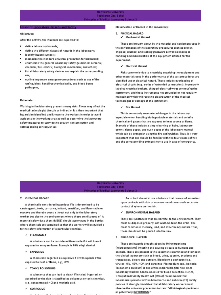 Lesson 1: Laboratory Hazards and Safety: Classification of Hazard in ...