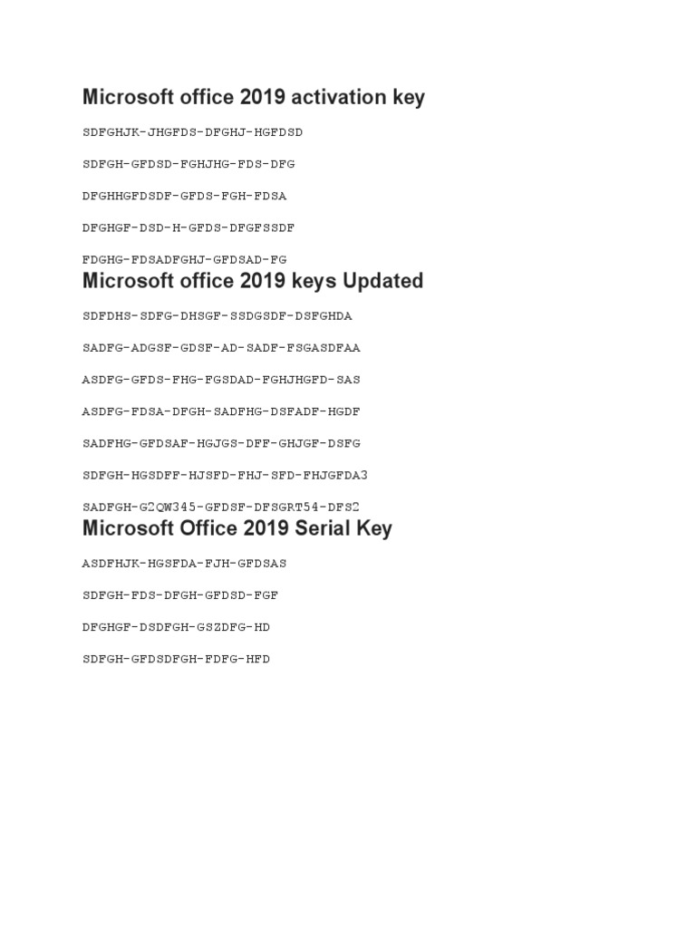 MS 2019 Product Keys | PDF