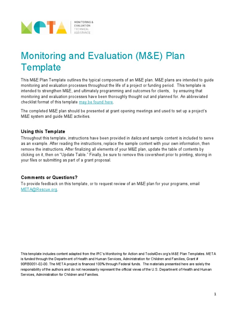 Monitoring and Evaluation (M&E) Plan Template | Download Free PDF ...
