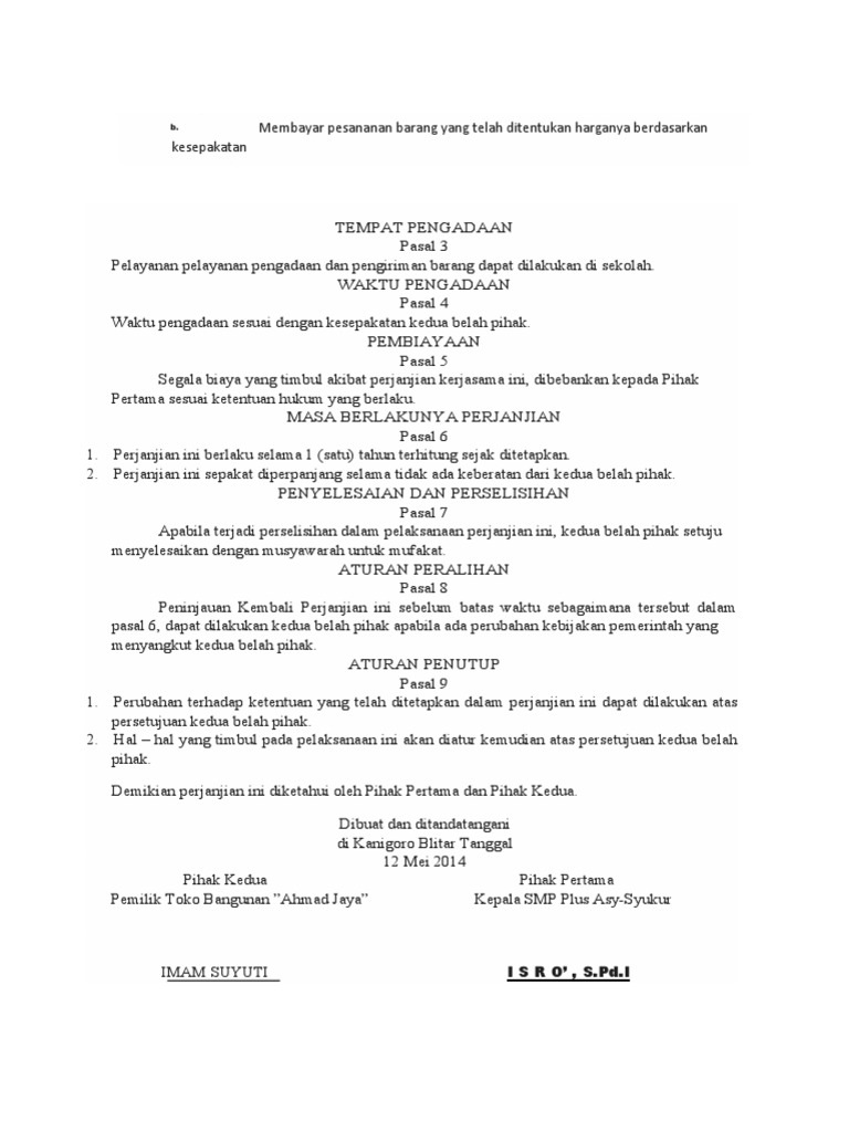 Contoh MOU Kerjasama Pengadaan ATK | PDF