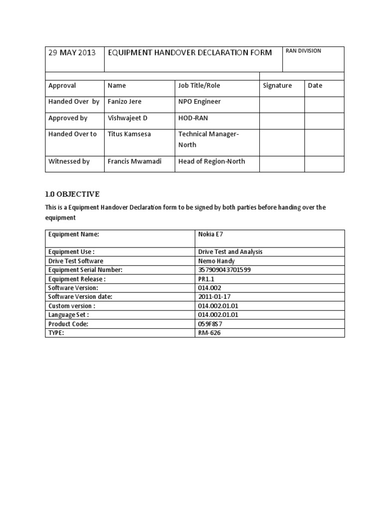 Equipment Hadover Declaration Form | PDF