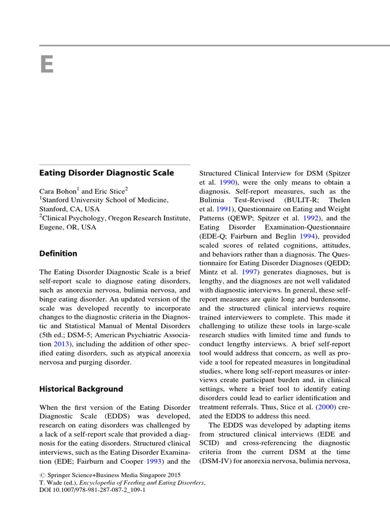 Eating Disorder Diagnostic Scale Overview | PDF | Eating Disorder ...