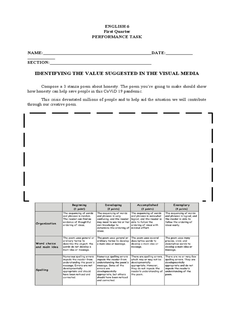 Identifying The Value Suggested in The Visual Media: English 6 First ...