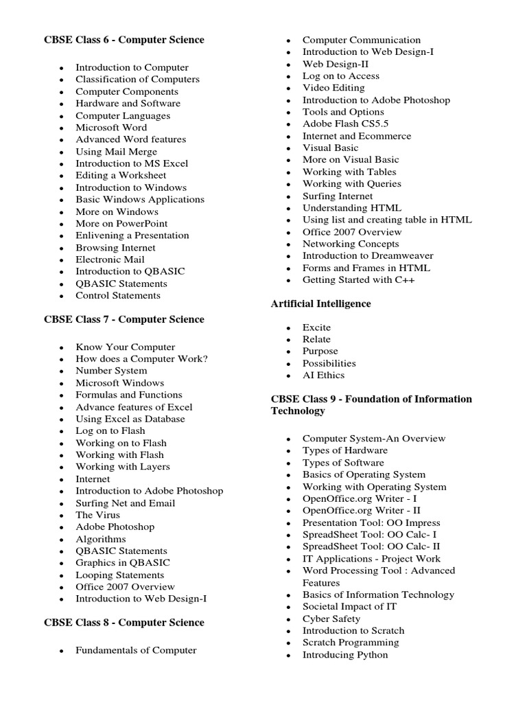 Cbse Class 6 Computer Science Pdf Microsoft Excel Sql 