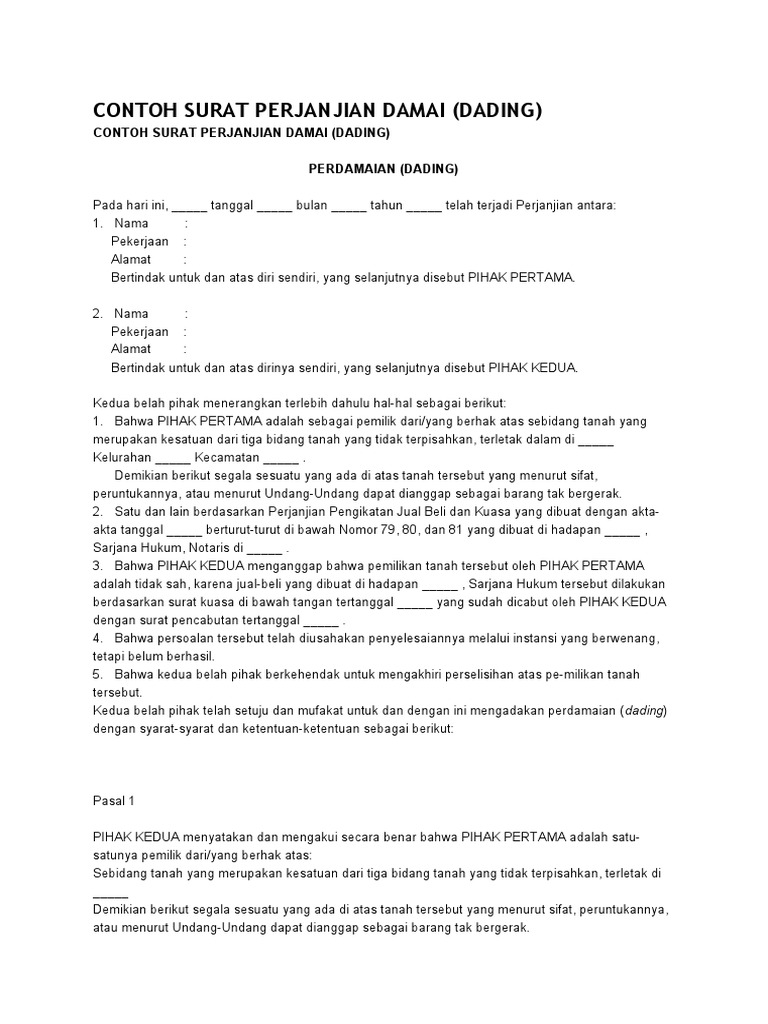 Contoh Surat Perjanjian Damai | PDF