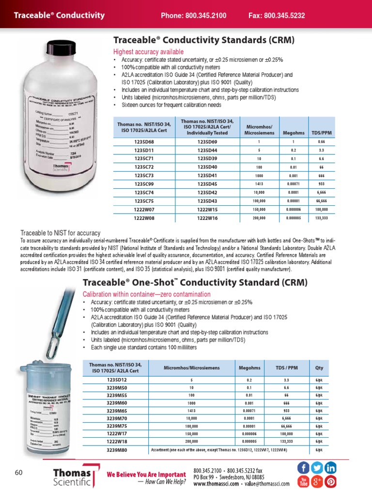 Conductivity Standard Thomas | PDF | Calibration | Regulation
